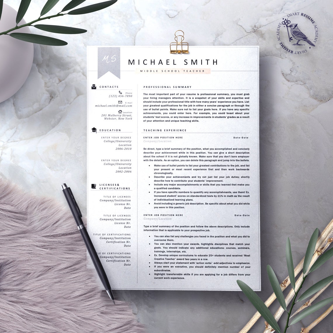 New Teacher Resume Template for Word Educator Resume Teacher - Etsy