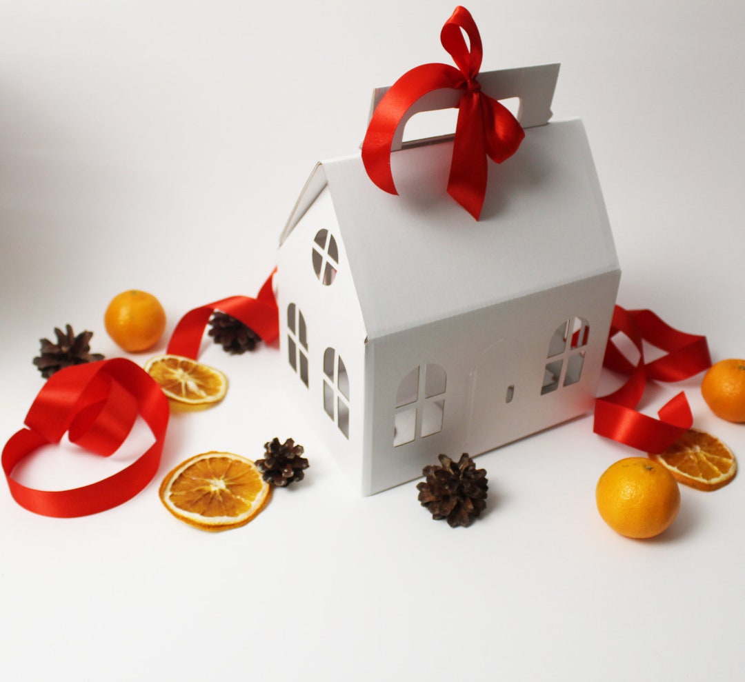 Cardboard Box Bundle, House Shaped, White Craft Gift Boxes, Cardboard ...