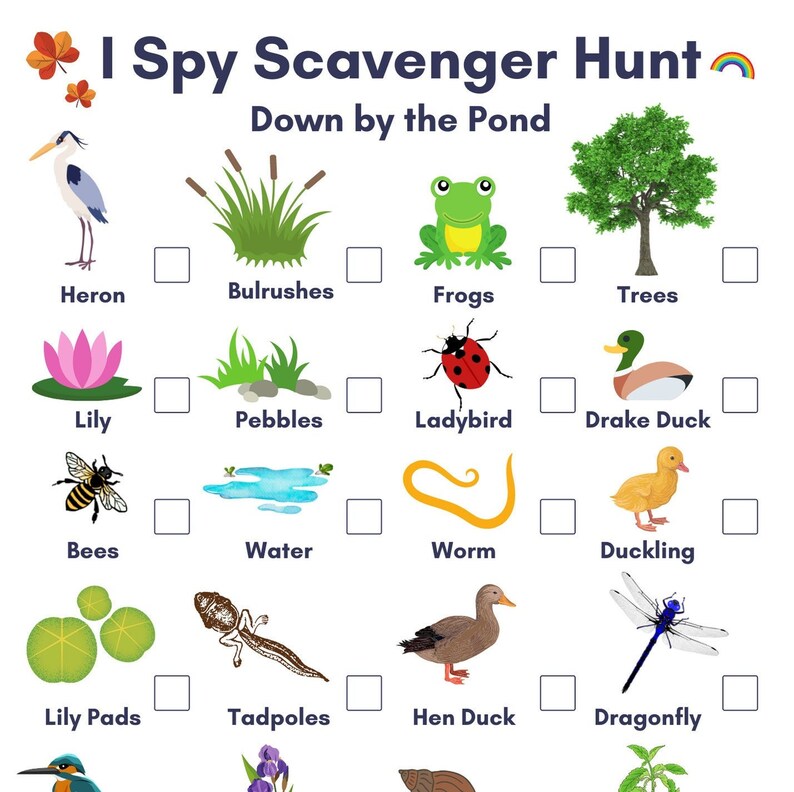 I Spy Pond Life Scavenger Hunt Print at Home. PDF Downloadable Activity ...