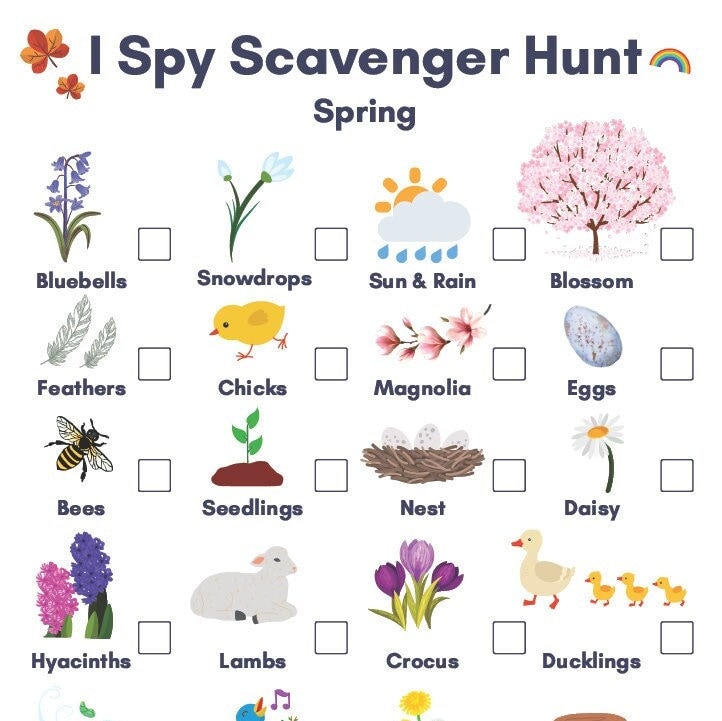 I Spy Spring Scavenger Hunt | PDF Downloadable Activity Sheet | Season ...