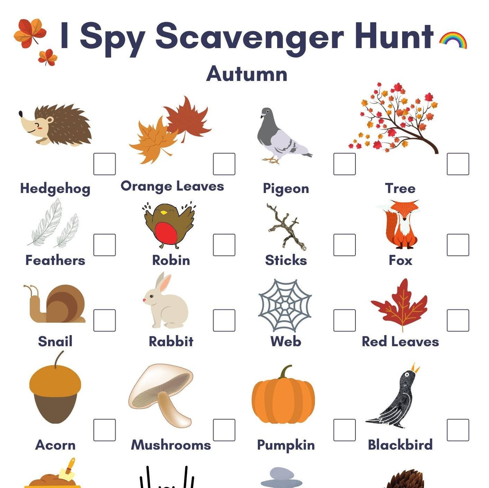 Autumn Themed I Spy Scavenger Hunt | PDF Downloadable Activity Sheet ...