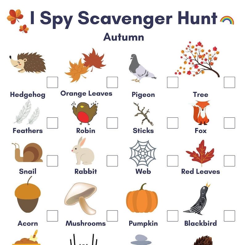 Autumn Themed I Spy Scavenger Hunt | PDF Downloadable Activity Sheet ...