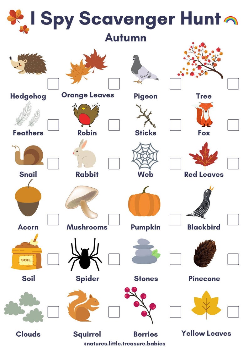 Autumn Themed I Spy Scavenger Hunt PDF Downloadable Activity | Etsy