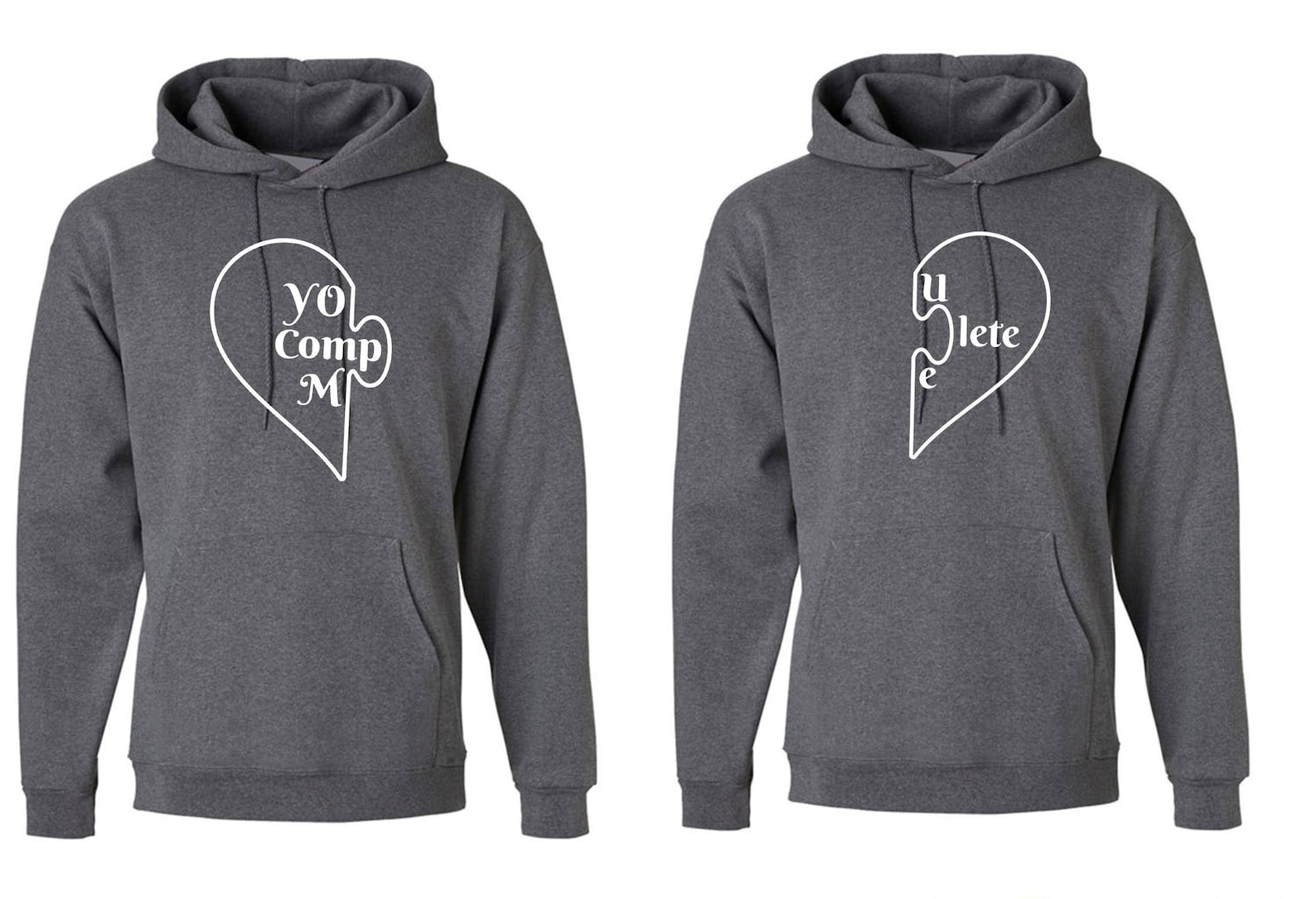 Couple Matching Hoodies You Comlpete Me Cute Heart GF BF - Etsy