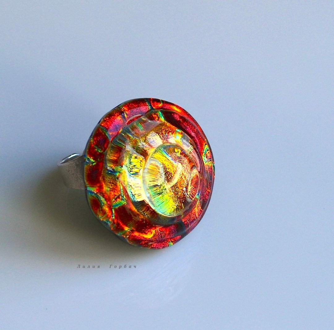 Sparkling Large Cocktail Ring Sunset Autumn Trends Handmade Unique Red ...