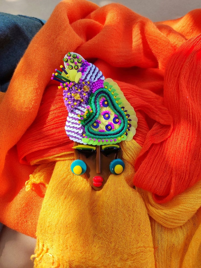 Moorish Woman Wearing an Elaborately Embroidered Turban in an Abstract ...