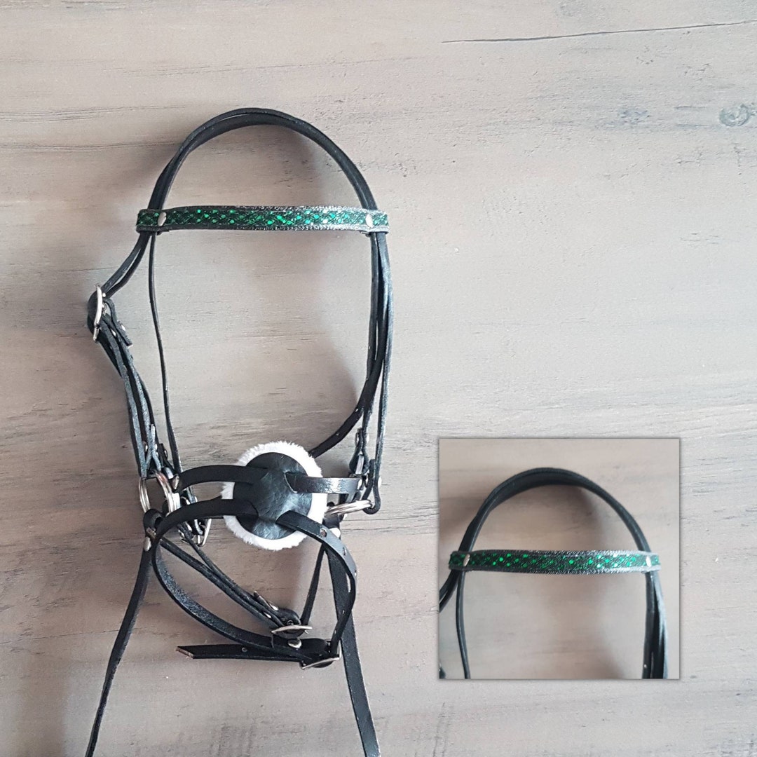 Black Mexican Bridle for Hobby Horse With GREEN Browband - Etsy