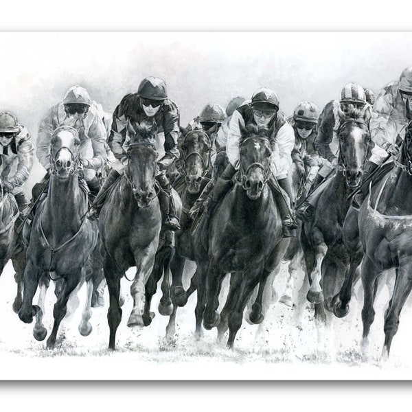 Black and White Horse Racing Print - Etsy