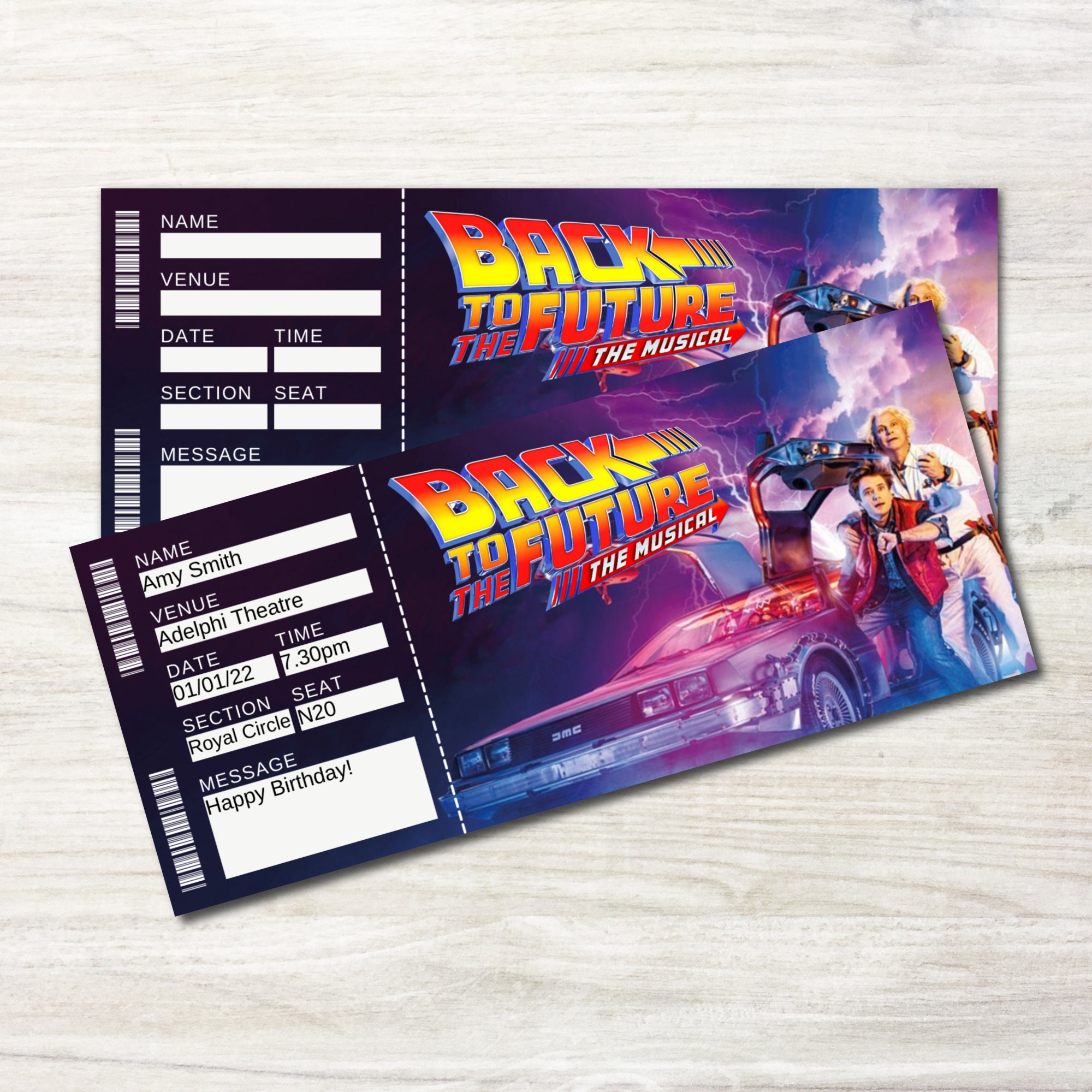 Back to the Future Musical Gift Ticket, Personalised Musical Gift ...