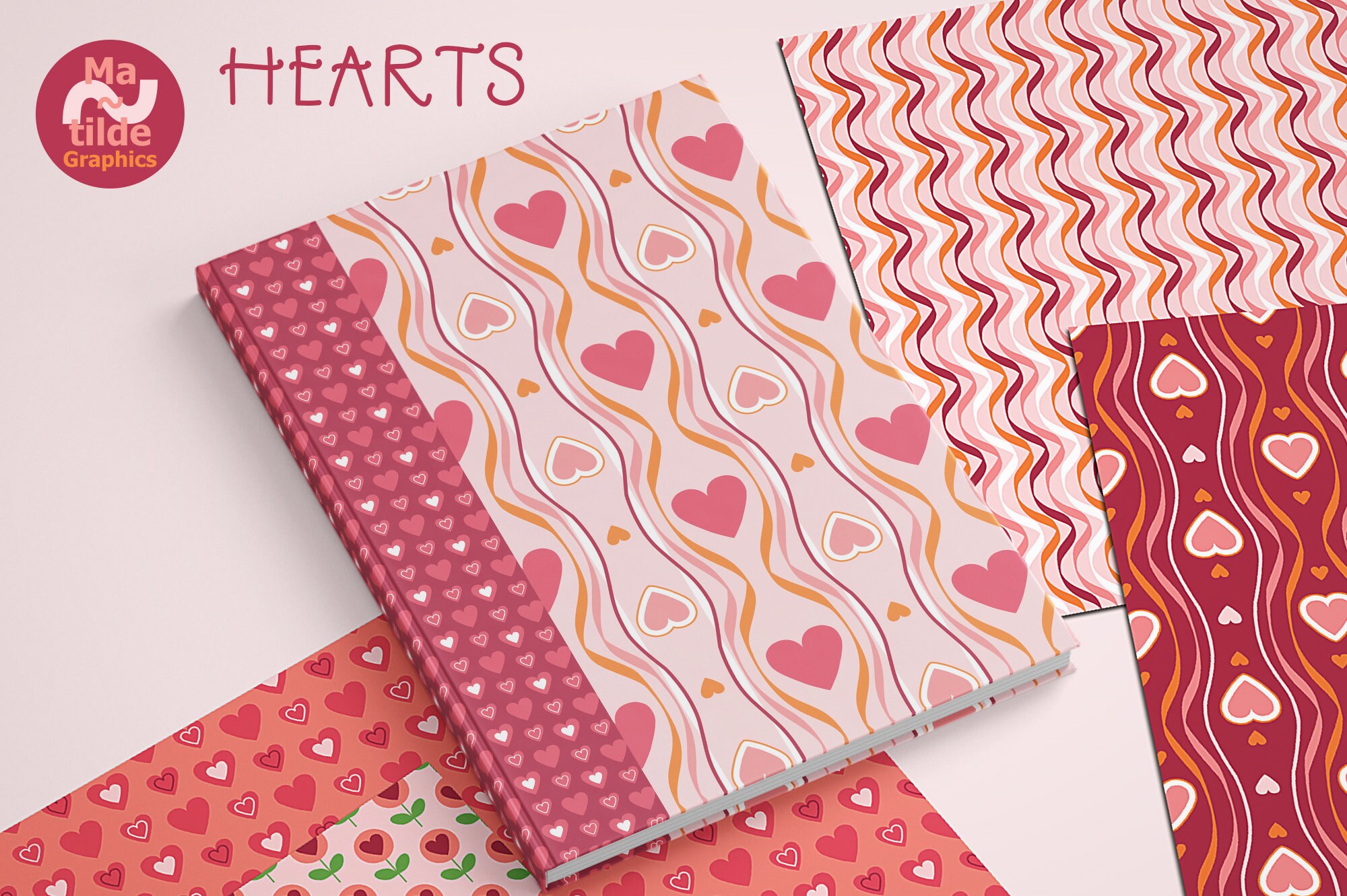 Hearts, 16 seamless printable heart-patterned papers for scrapbooking ...