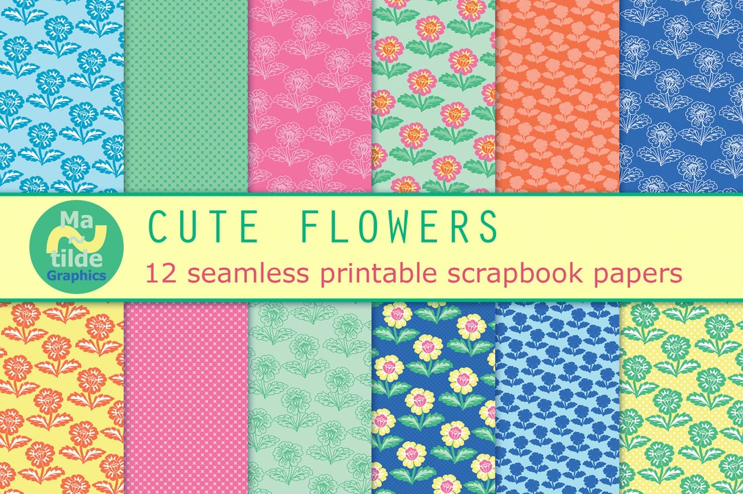 Cute Flowers, 12 Seamless Printable Papers, Flowers in Fresh Colors ...