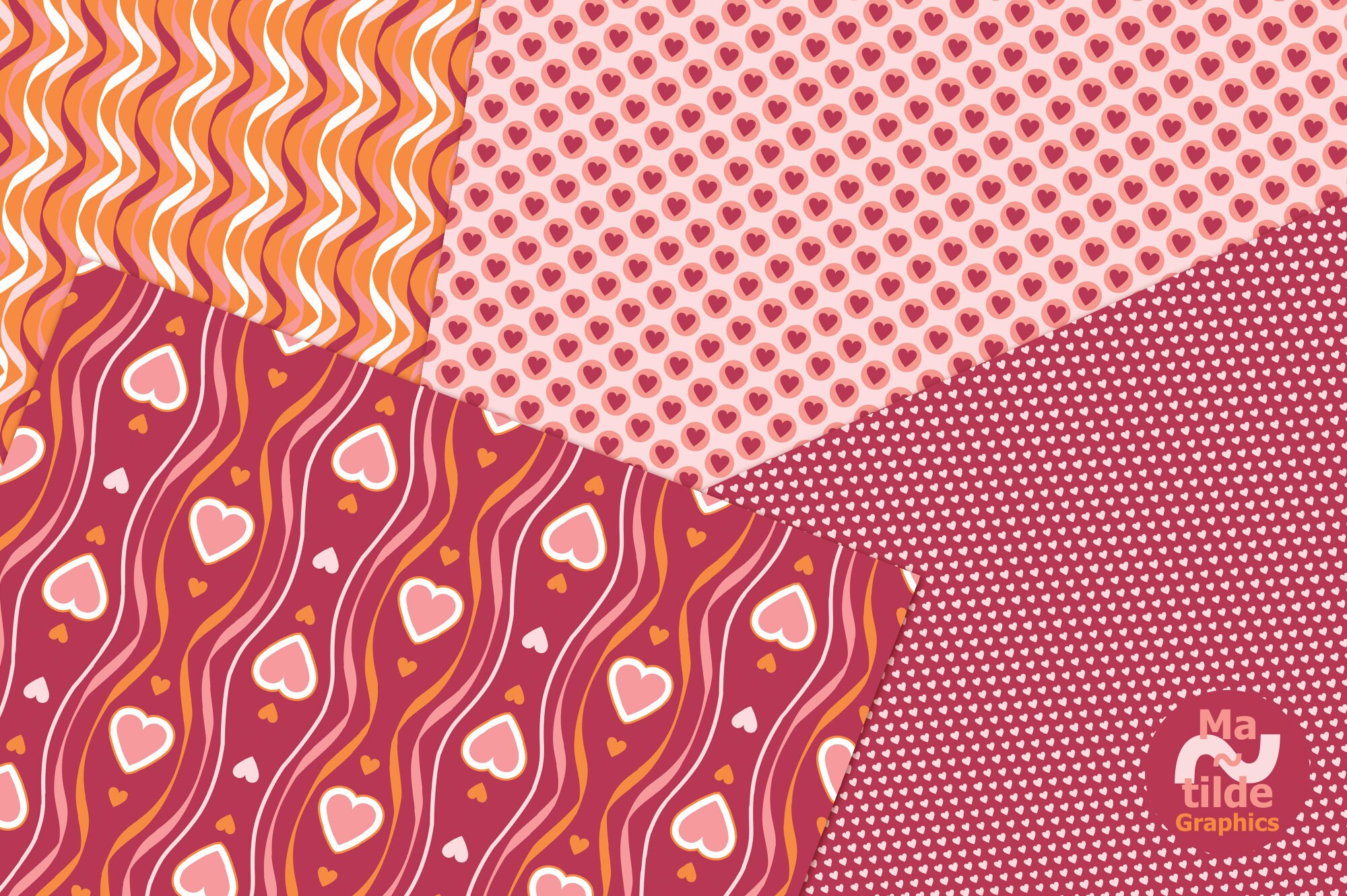 Hearts, 16 seamless printable heart-patterned papers for scrapbooking ...