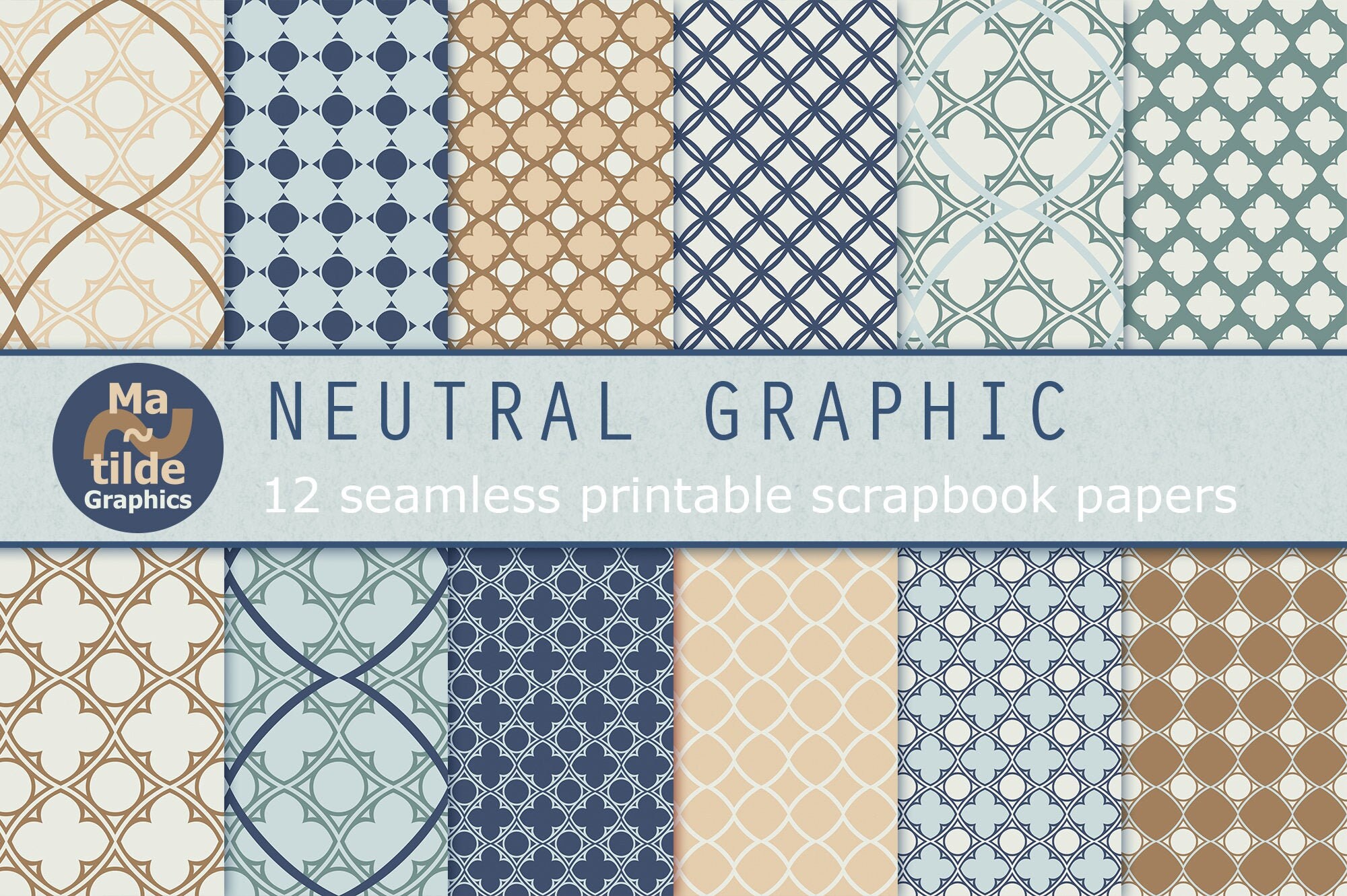 Neutral Graphic, 12 Seamless Printable Patterned Papers for ...