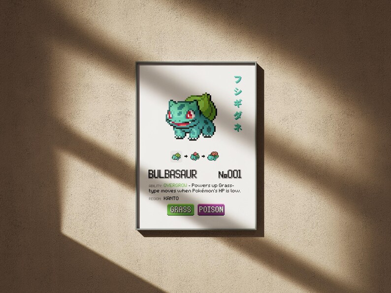 BULBASAUR Pokemon Poster Aesthetic Starter Printable Simple Nintendo ...