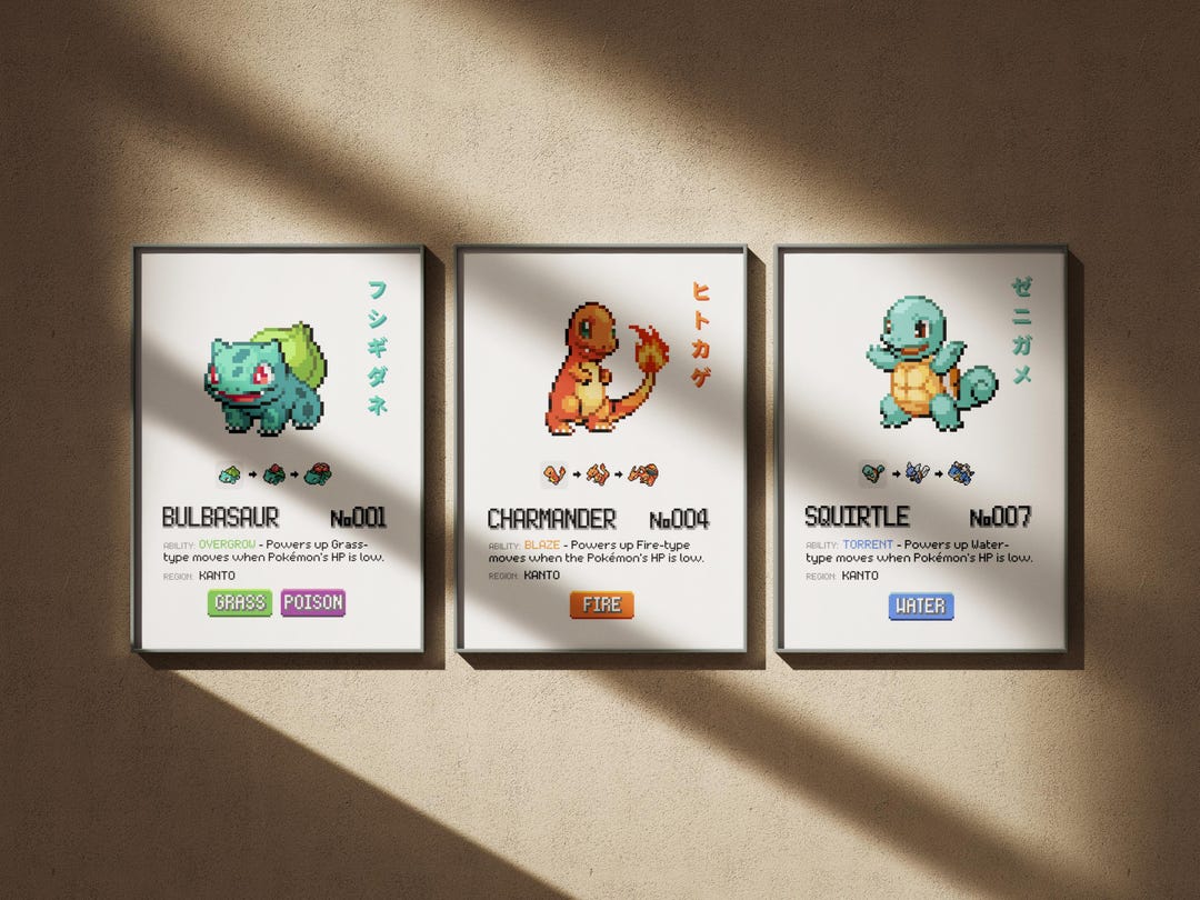 GEN 1 STARTER BUNDLE | 3 Pokemon Posters | Bulbasaur + Charmander ...