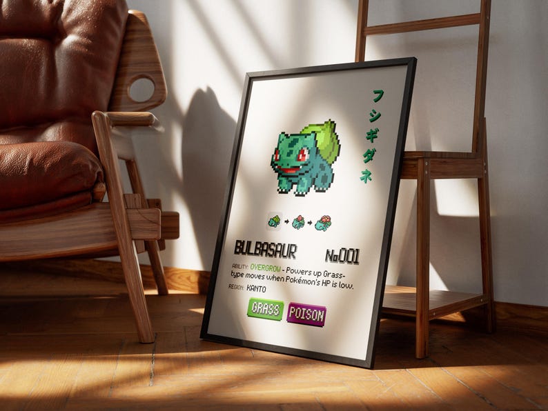 BULBASAUR Pokemon Poster Aesthetic Starter Printable Simple Nintendo ...
