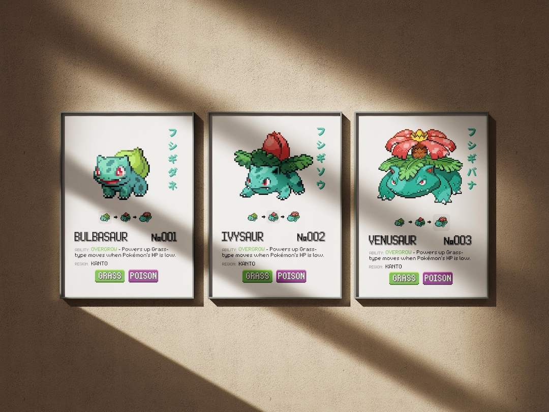 BULBASAUR BUNDLE | 3 Pokemon Posters | Bulbasaur + Ivysaur + Venusaur ...
