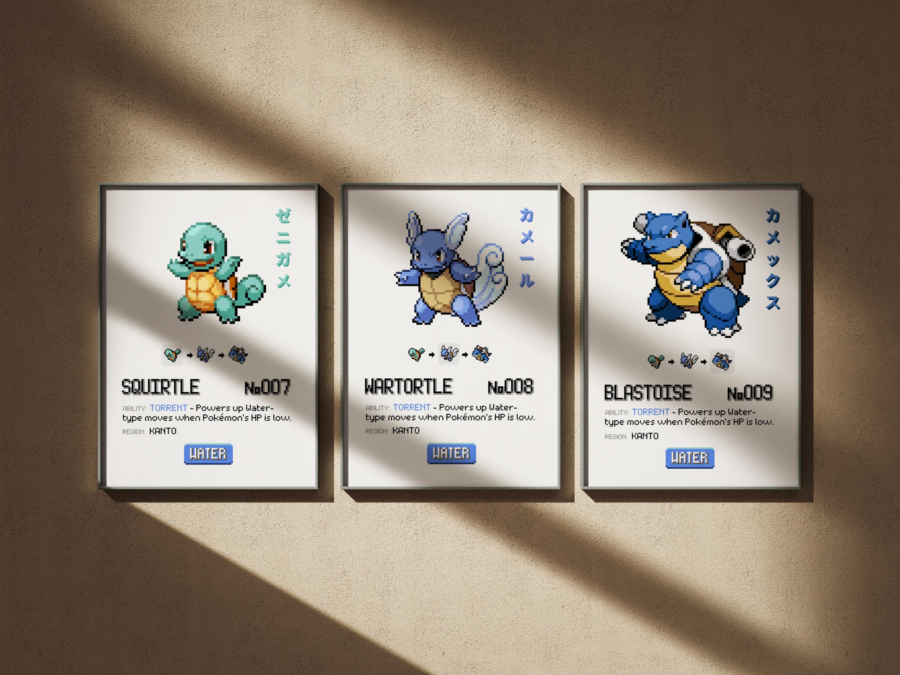 SQUIRTLE BUNDLE | 3 Pokemon Posters | Squirtle + Wartortle + Blastoise ...
