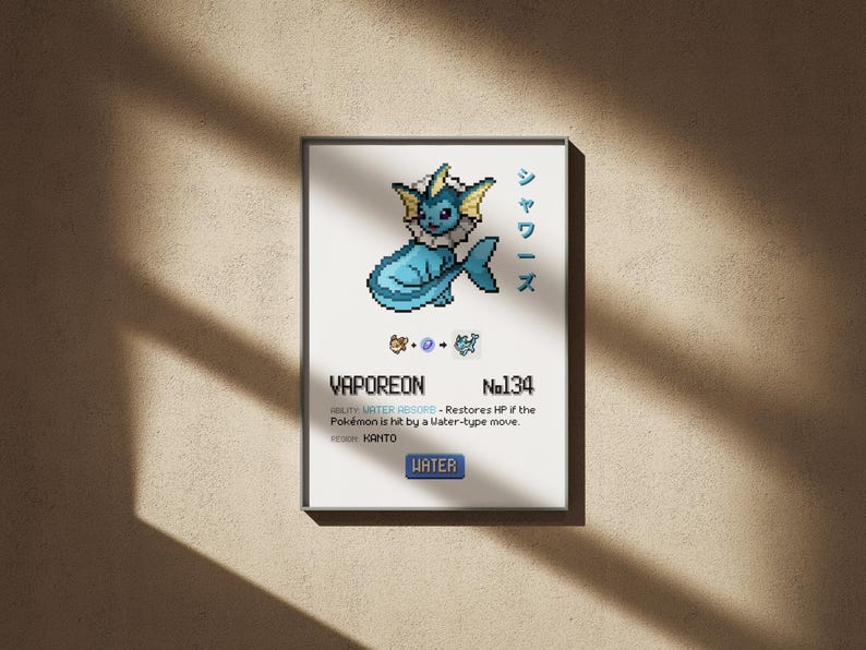 VAPOREON Pokemon Poster | Aesthetic Starter Printable | Simple Nintendo ...