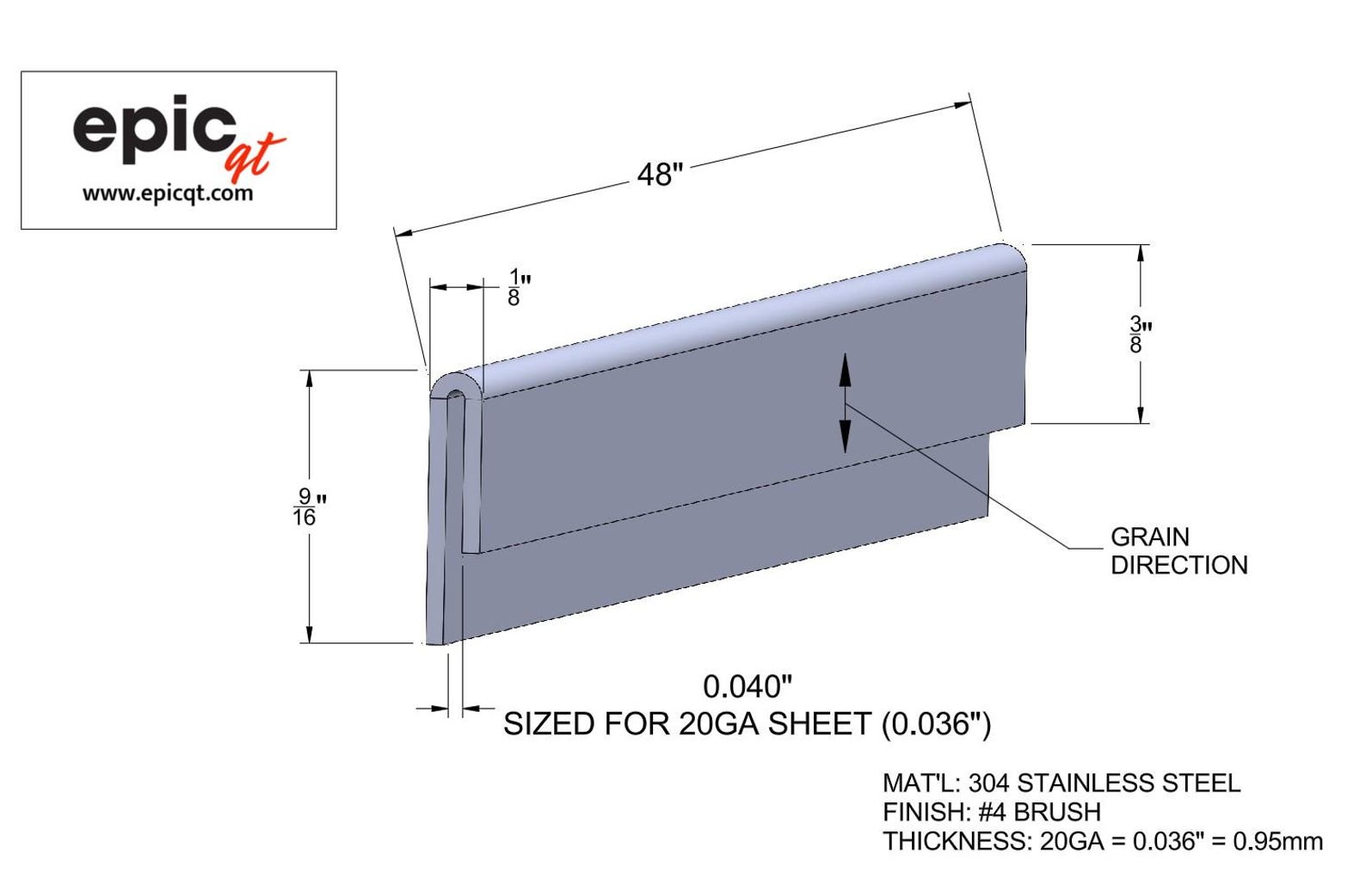 Stainless Steel J-edge Trim - 48" | Fits 20GA Sheet Metal - Etsy