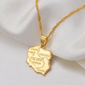 18K Gold Plated Poland Map Necklace, Poland Necklace, Poland Flag ...
