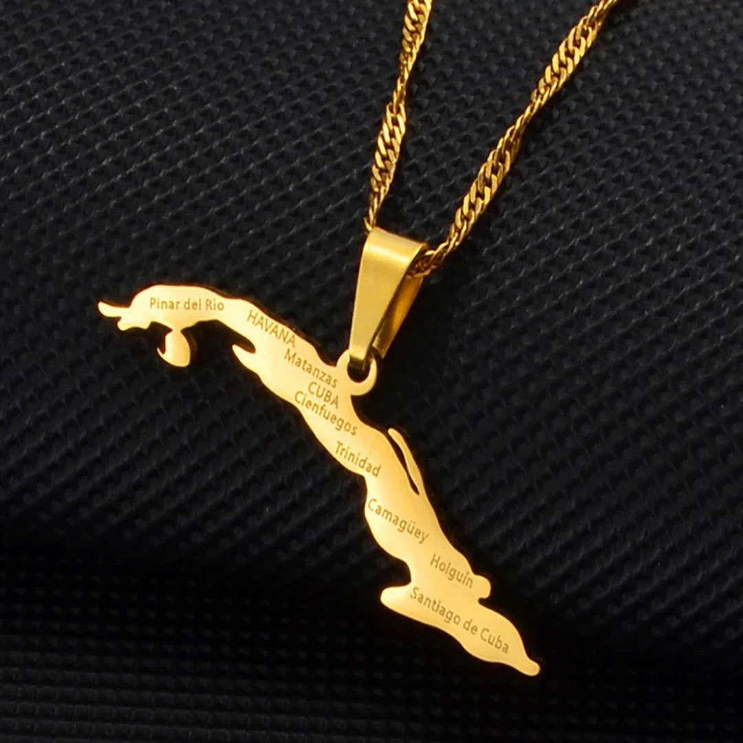 18K Gold Plated Cuba Map Necklace With City Cuba Map - Etsy