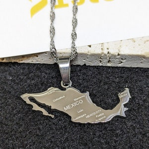 18K Gold Plated Mexico Necklace With City Map, Mexico Necklace, Mexico ...
