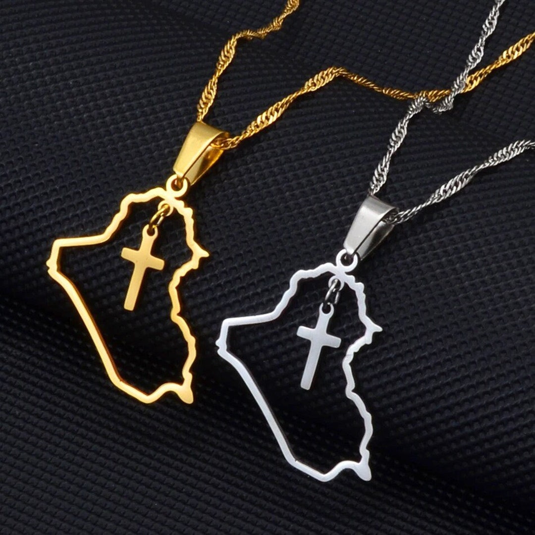 18K Gold Plated Iraq Necklace, Iraq Jewelry, Iraq Flag, Iraq Earrings ...