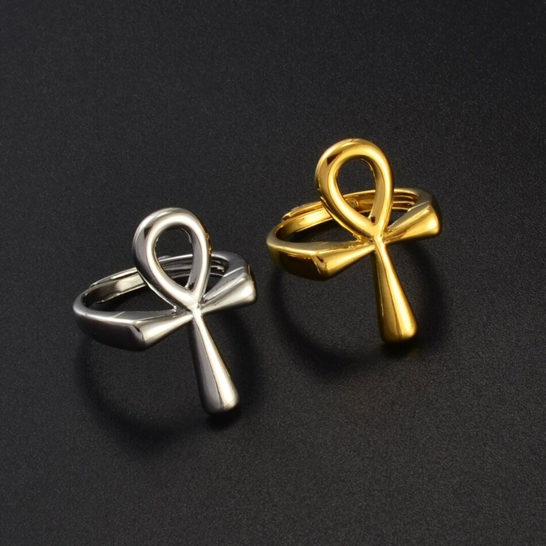 18K Gold Plated Ankh Cross Ring Ankh Cross Ring Egypt Hieroglyphs ...