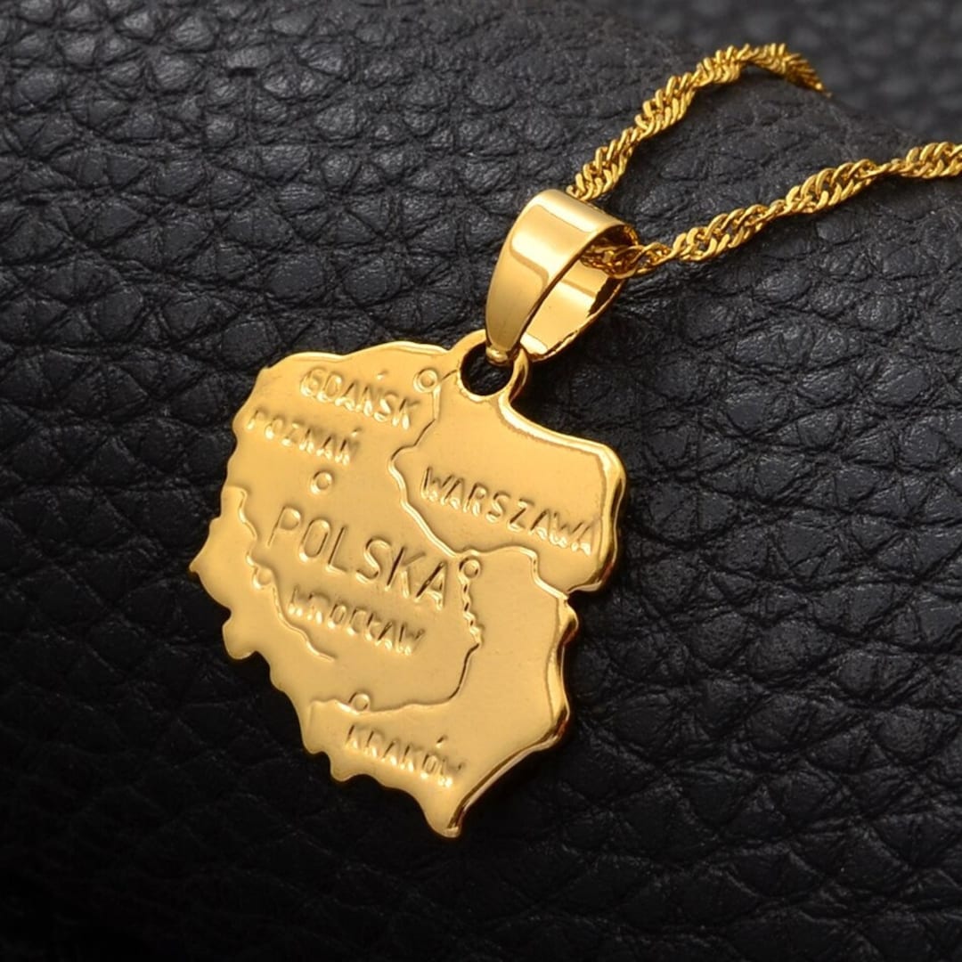 18K Gold Plated Poland Map Necklace, Poland Necklace, Poland Flag ...