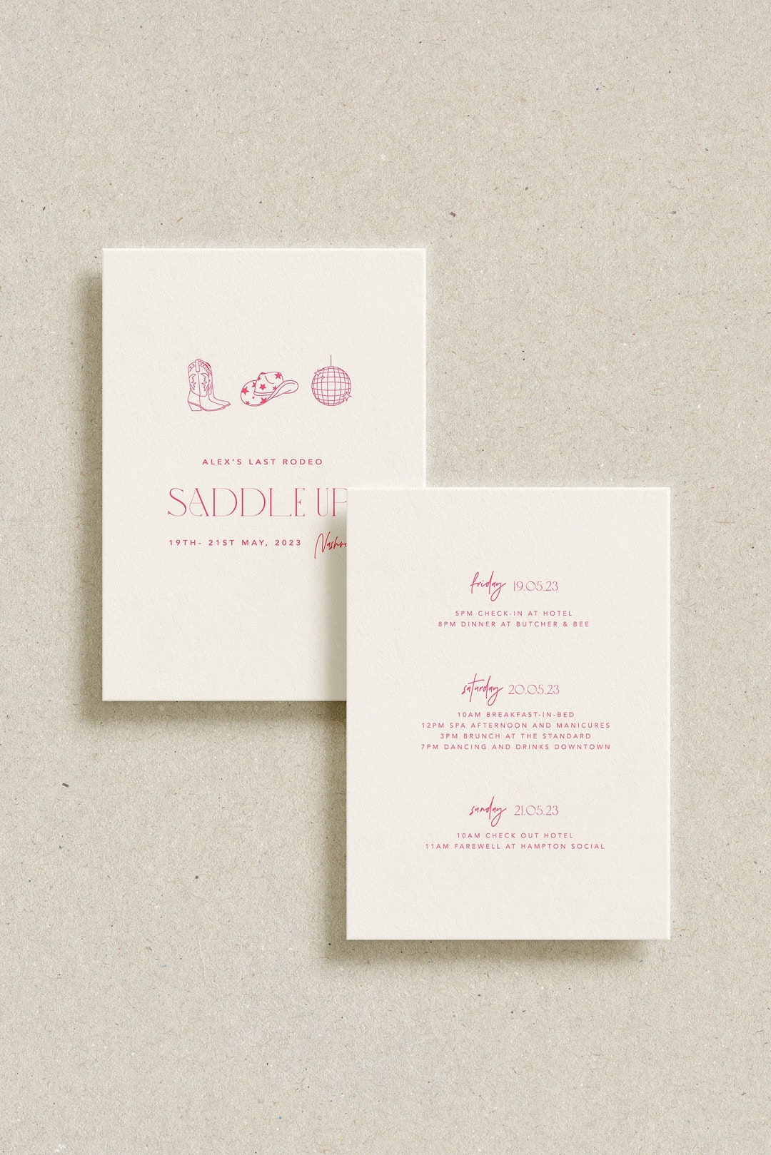 Bachelorette Itinerary Cards - A5 Hen Weekend Cards - Bridal Shower ...