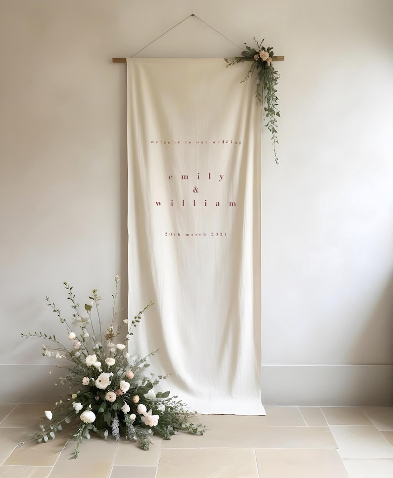 Custom Linen Wedding Welcome Banner: Personalized Initials & Quote - Etsy