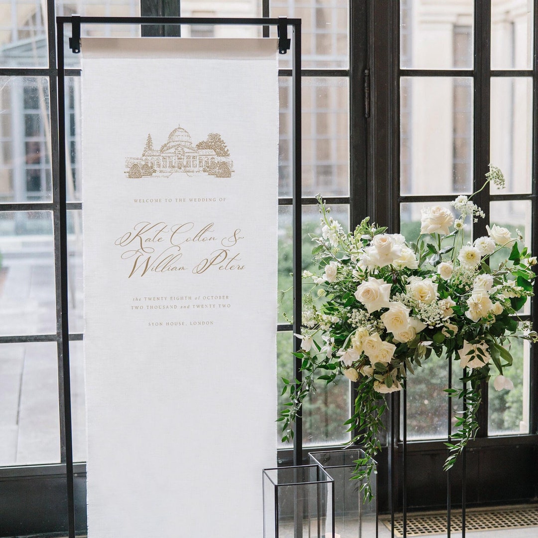 Custom Venue Illustration Wedding Banner: Linen Cotton Welcome Sign - Etsy