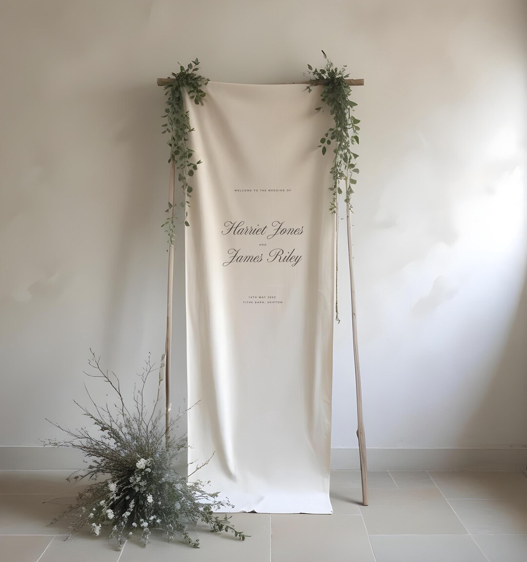 Linen Wedding Welcome Banner: Blanc Noir Collection Fabric Sign - Etsy