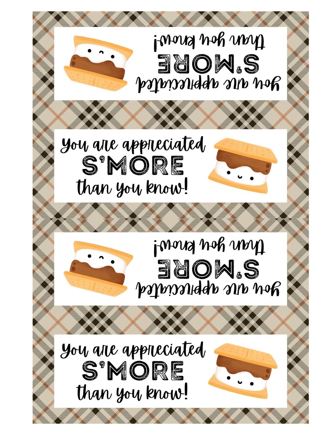 S'mores Treat Bag Topper: Plaid Party Favor Tags (digital Download) - Etsy