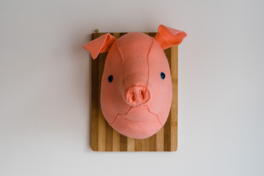 Plush Felt Wall Mounted Pig Head - Etsy