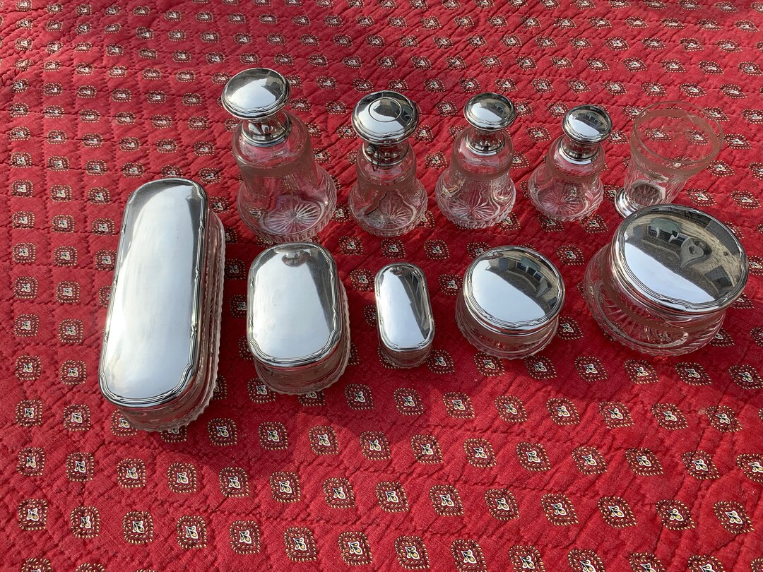 10 Pc Silver and Crystal Dressing Table Set - Etsy