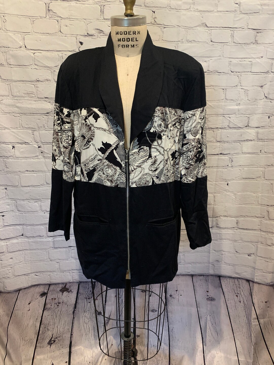 Vintage Black and White Zippered Jacket GSL Designs Tapered Sleeves - Etsy