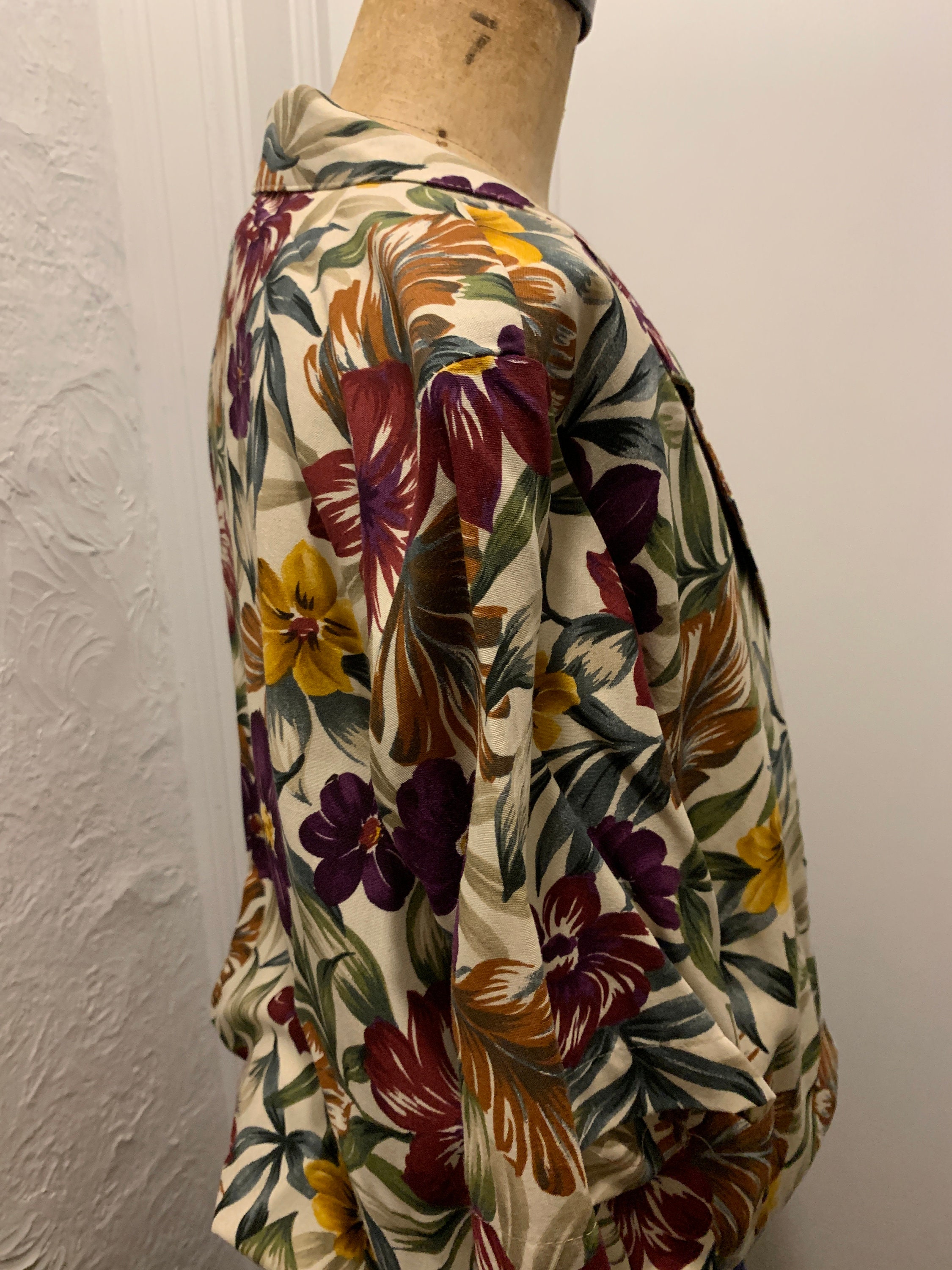 Vintage Alfred Dunner 1980's Fall Beige and Maroon Floral Shirt - Etsy