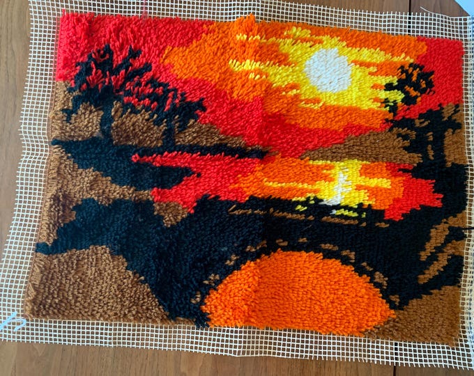 Vintage 1970s Earth Tone Sunset Latch Hook Rug Wall Art - Etsy