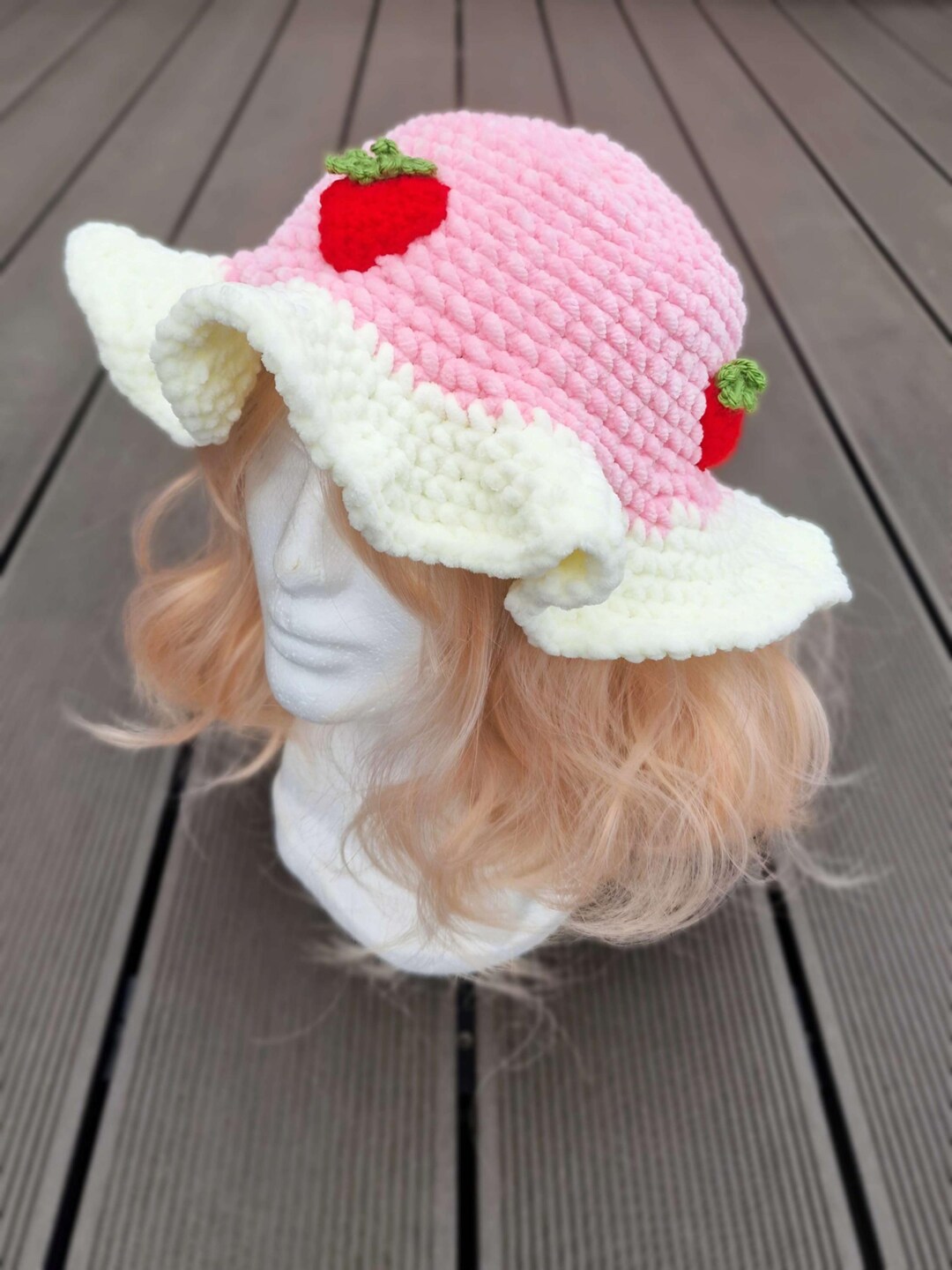 Strawberry Crochet Hat – Cottagecore Bucket Hat – Pink Summer Sun Hat ...