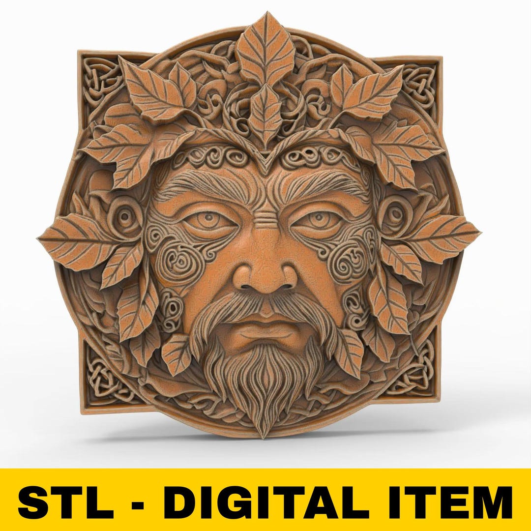 Celtic Green Man STL File for CNC Carving Mythical Leaf Face Relief ...
