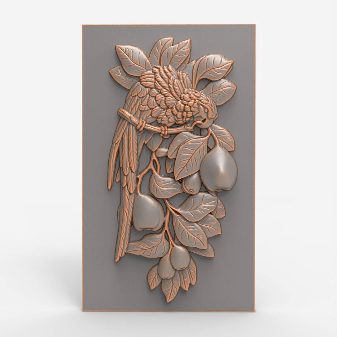 Parrot With Fruit Branch STL File - 3D Model for CNC Carving Exotic ...