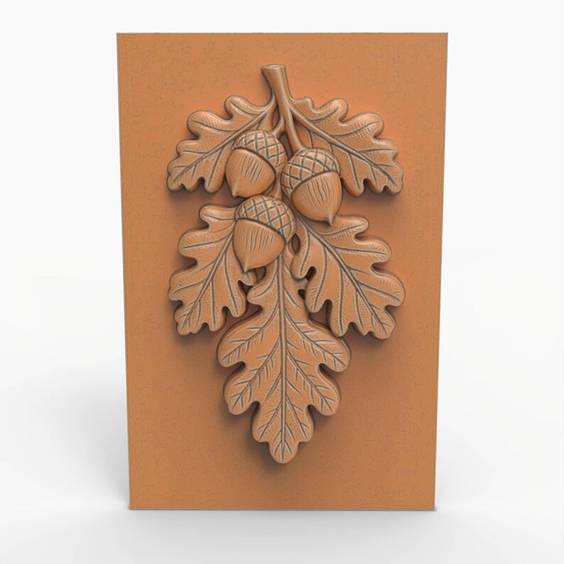 Oak Leaf Acorn Plaque STL File – High Relief Botanical Panel for CNC 3D ...