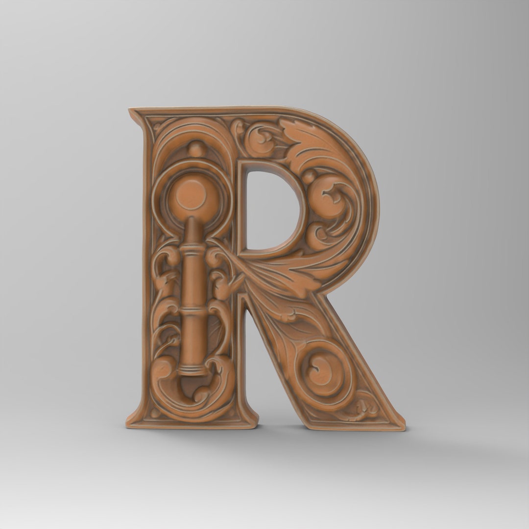 Ornate Letter 'R' 3D Model for CNC and 3D Printing Detailed Decorative ...