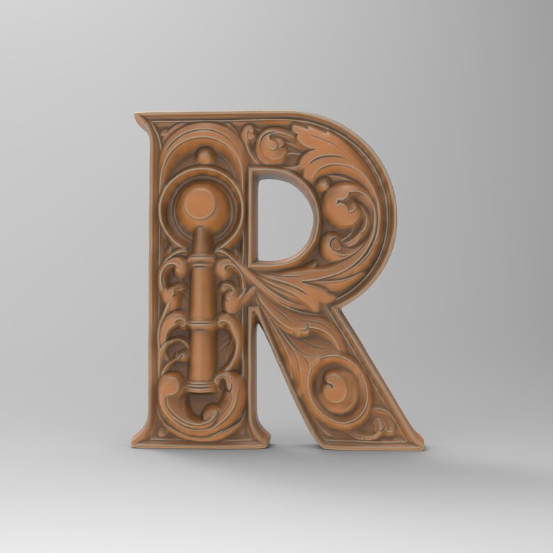 Ornate Letter 'R' 3D Model for CNC and 3D Printing Detailed Decorative ...