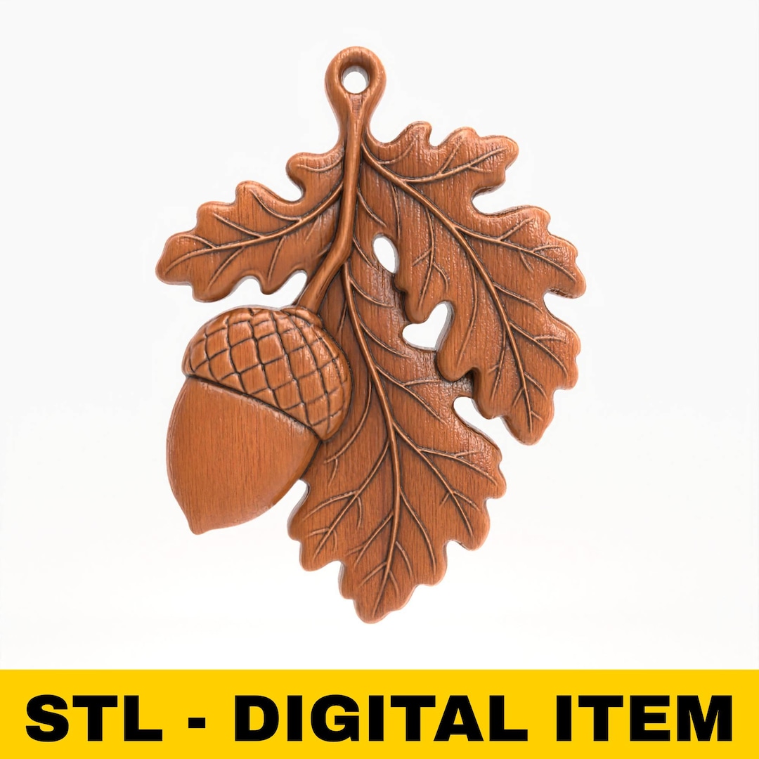 Oak Leaf and Acorn Relief STL File for CNC or 3D Printing Rustic Autumn ...