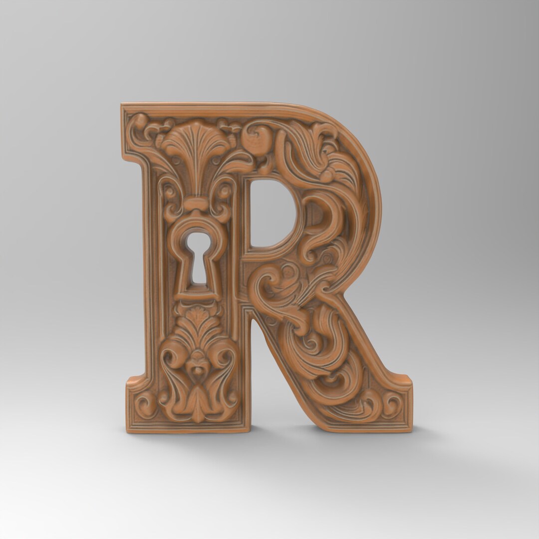 Ornate Baroque Letter 'R' Keyhole STL 3D Model for CNC and 3D Printing ...