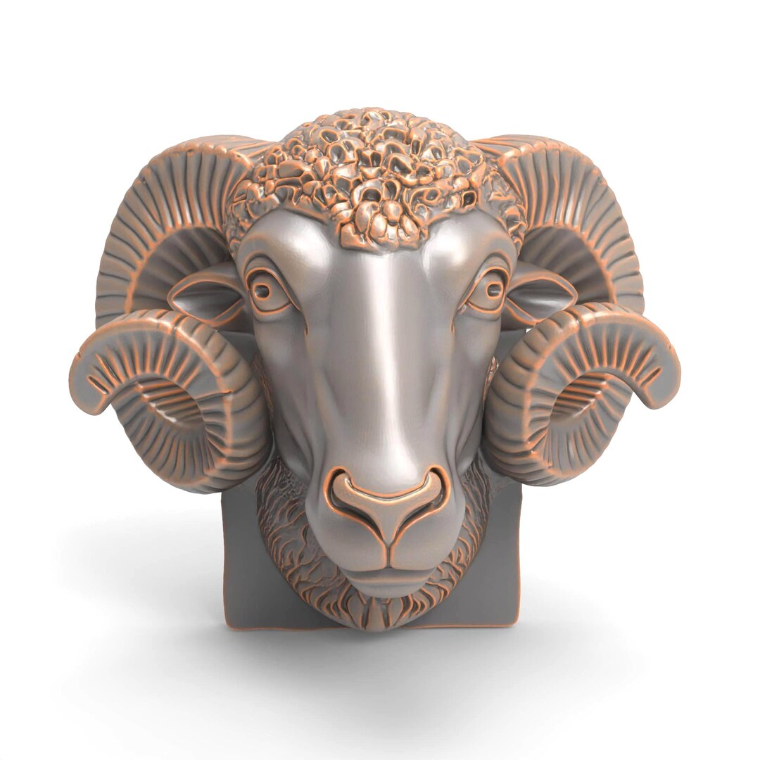 3D Printable Ram Head STL Aries Sculpture Goat Wall Hanging Ornament ...