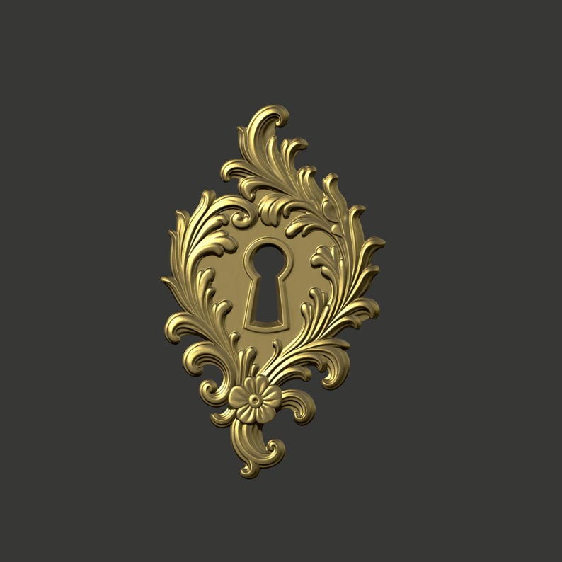 Floral Keyhole STL File for CNC Carving 3D Printing Rococo Escutcheon ...